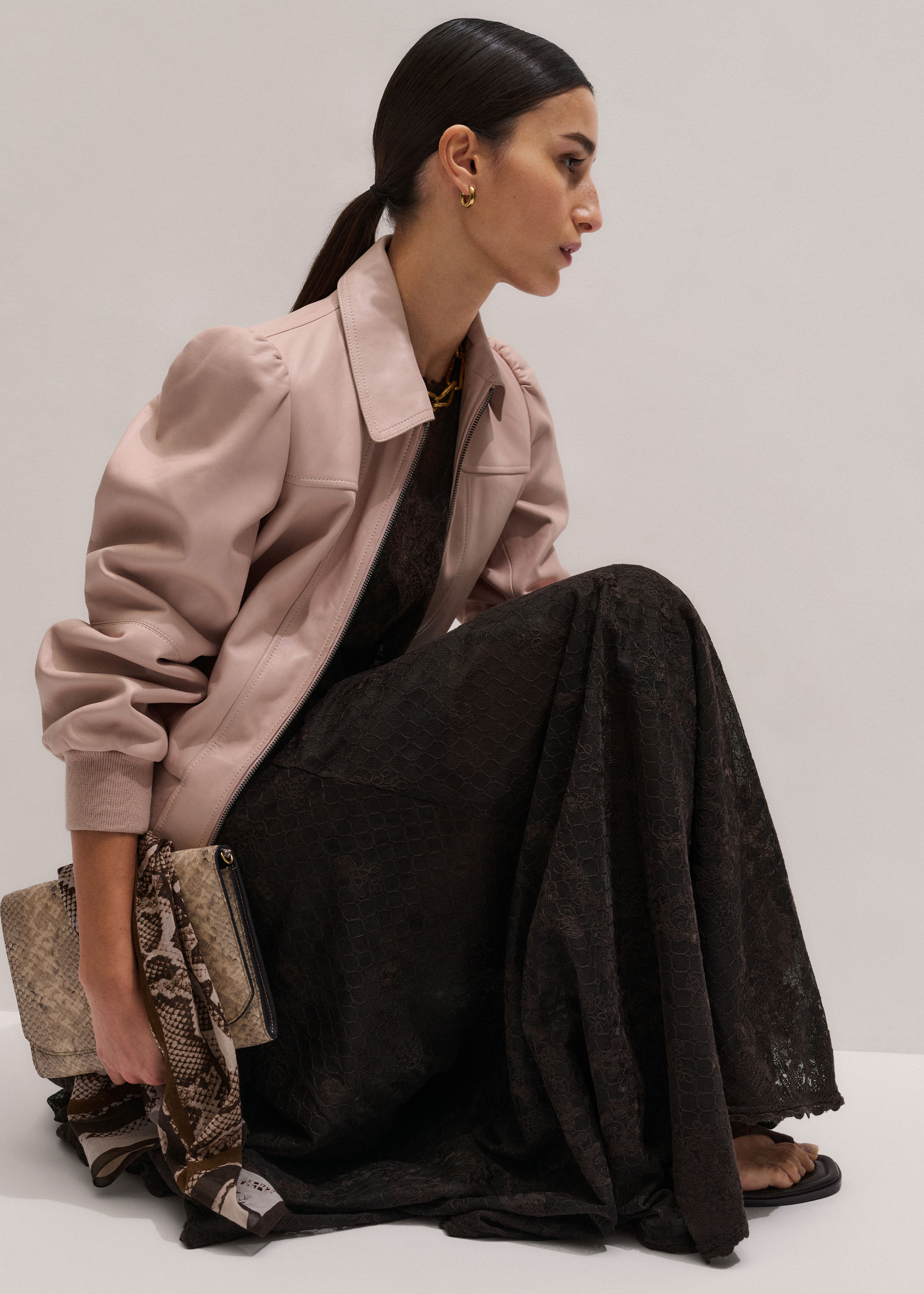 ME+EM Luxe Leather Bomber Jacket